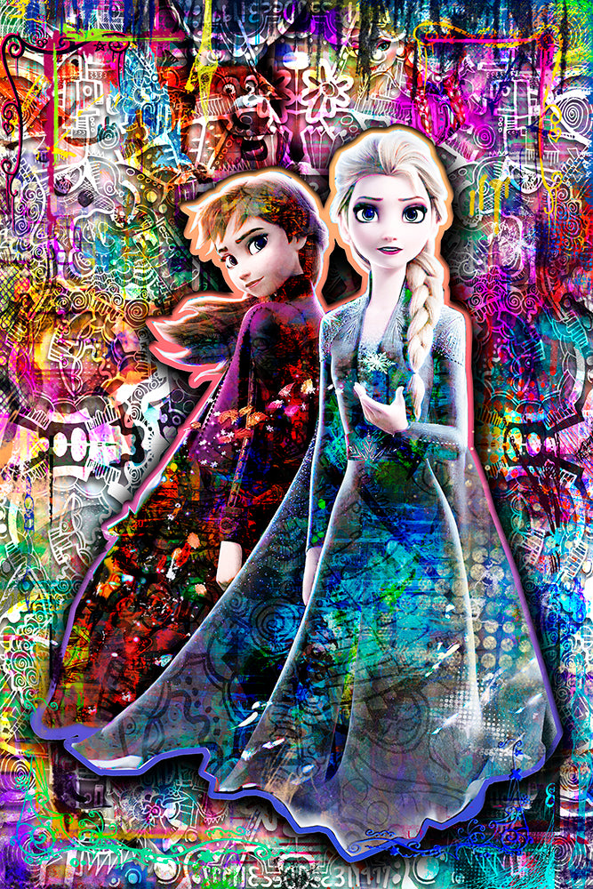 Ana and Elsa of Frozen Poster, Frozen Tribute Fine Art – McQDesign