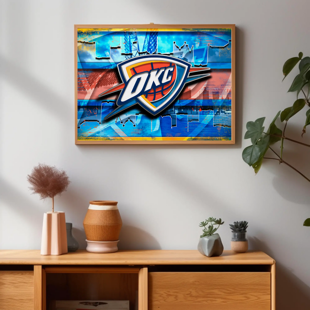 Oklahoma City Thunder Poster, OKC Thunder Skyline Print – McQDesign