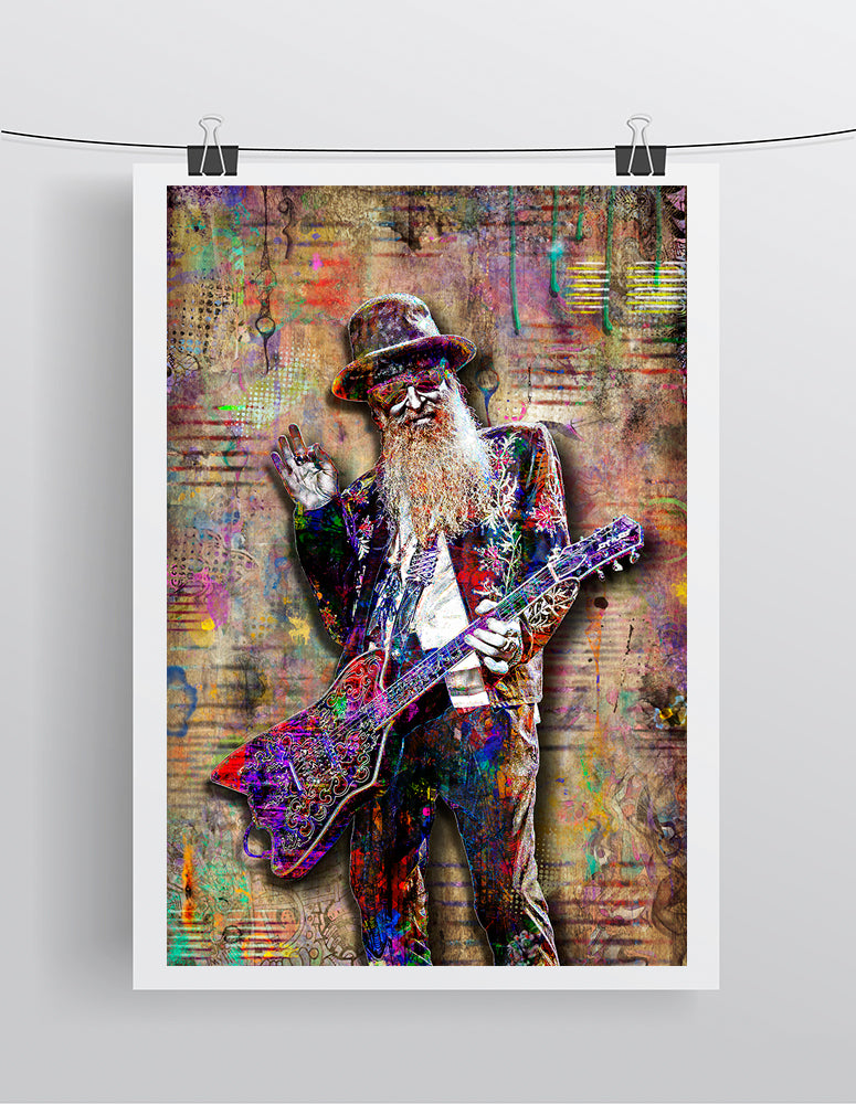 ZZ Top Poster, Billy Gibbons of ZZ Top Gift, ZZ Top Tribute Fine Art ...
