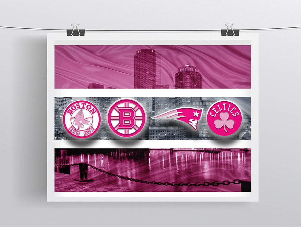 Boston Sports Teams Print, Pink Boston Sports Art, Boston Pink Sports ...