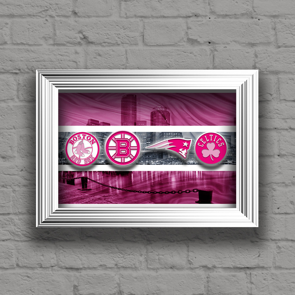 Boston Sports Teams Print, Pink Boston Sports Art, Boston Pink Sports ...