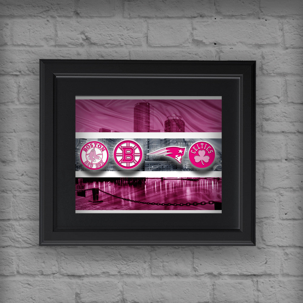 Boston Sports Teams Print, Pink Boston Sports Art, Boston Pink Sports ...