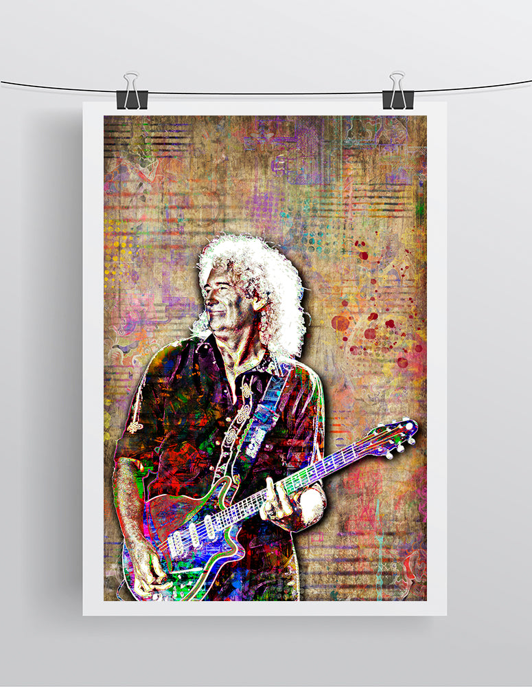 Brian May of Queen Portrait Poster, Brian May Gift, Queen Tribute Fine ...