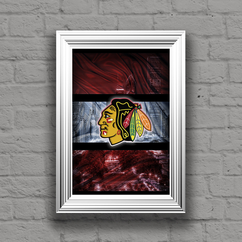 Chicago Blackhawks Hockey In front of Chicago Skyline Poster, Chicago ...