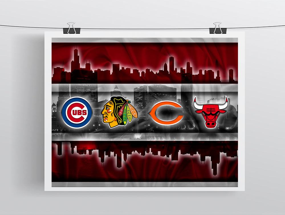 Chicago Sports Teams Poster, Chicago Cubs Bulls Blackhawks White Sox B ...
