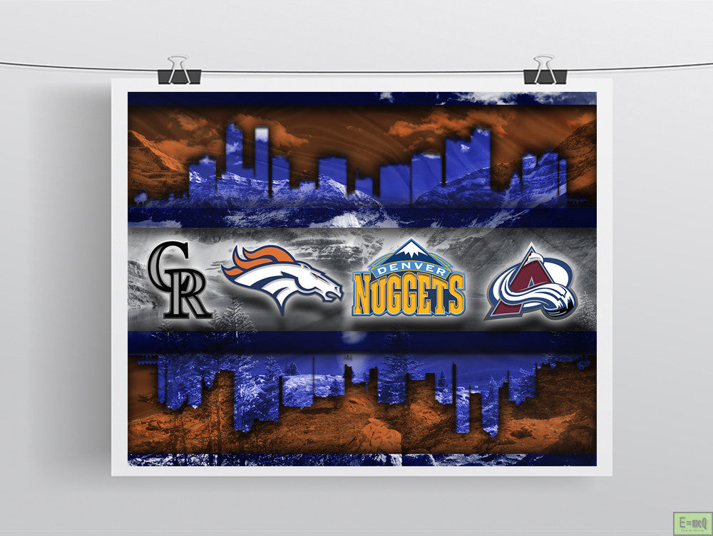 Denver Sports Poster, Denver BRONCOS, NUGGETS, Colorado ROCKIES, Color ...