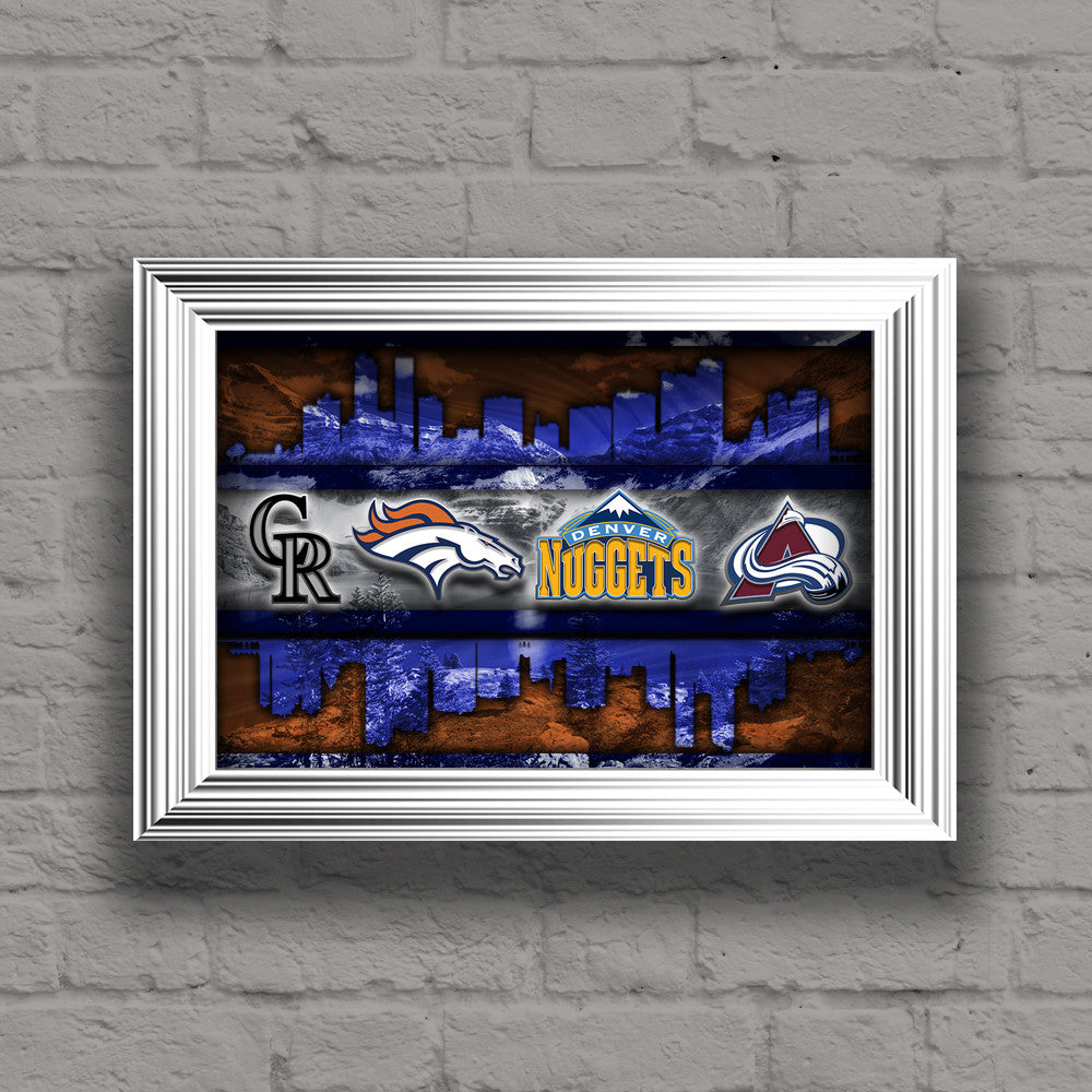 Denver Sports Poster, Denver BRONCOS, NUGGETS, Colorado ROCKIES, Color ...