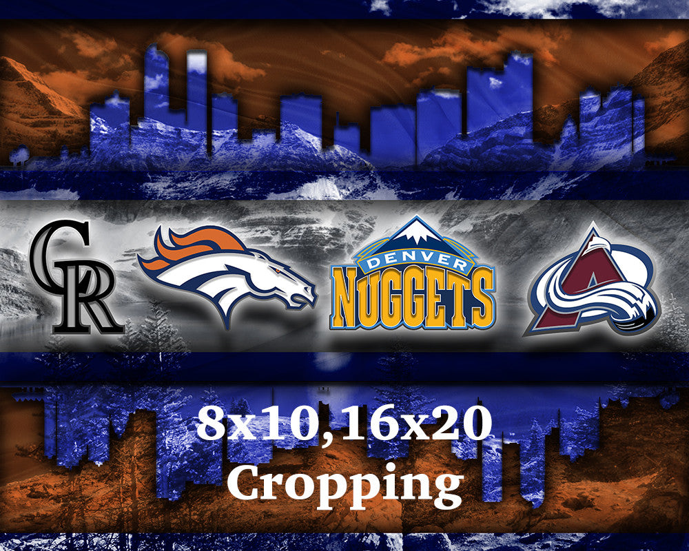 Denver Sports Poster, Denver BRONCOS, NUGGETS, Colorado ROCKIES, Color ...