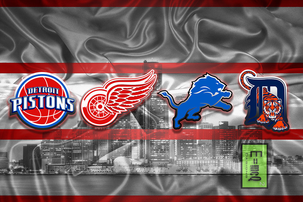 Detroit Sports Teams Poster, Lions, Tigers, Pistons, Red Wings Poster ...