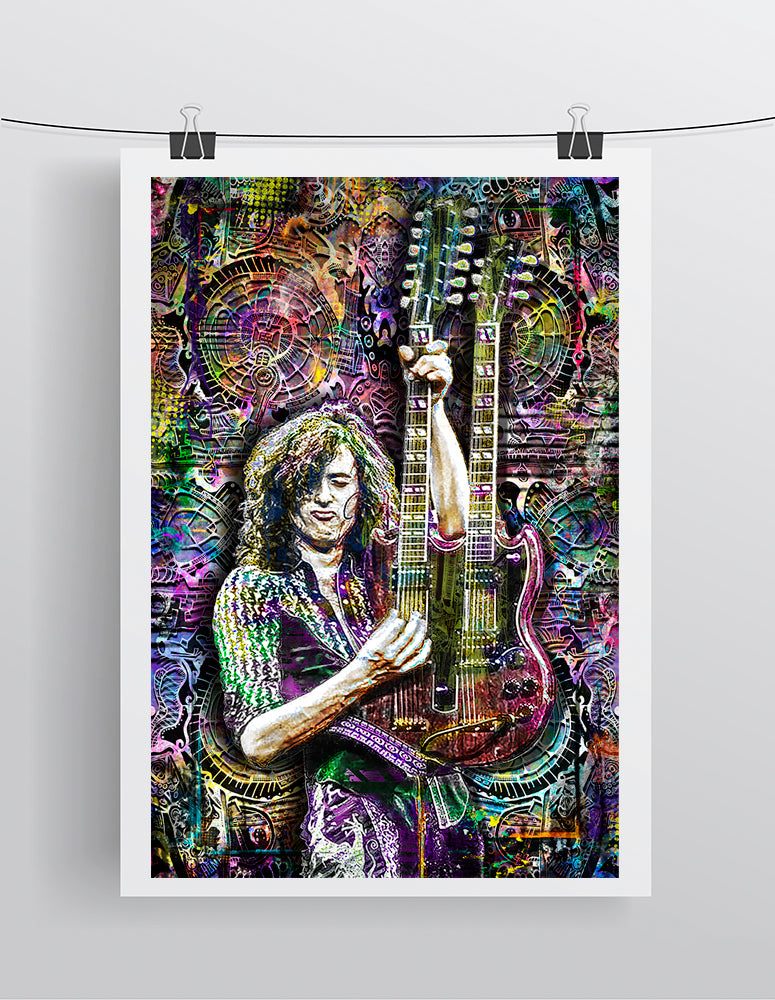 Jimmy Page Poster, Jimmy Page of Led Zeppelin Colorful, Jimmy Page Tri ...