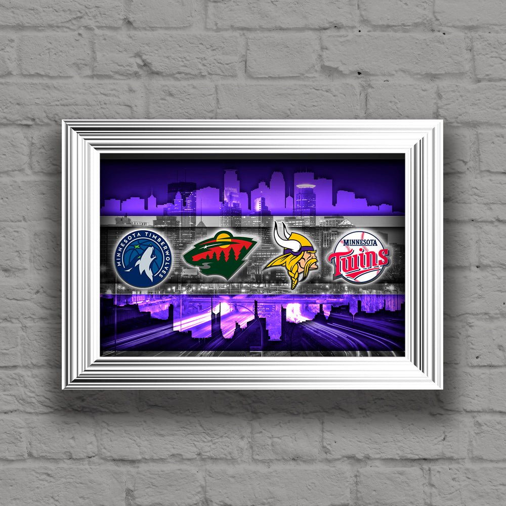 Minnesota Sports Poster, Minnesota Vikings, Twins, Timberwolves, Wild ...