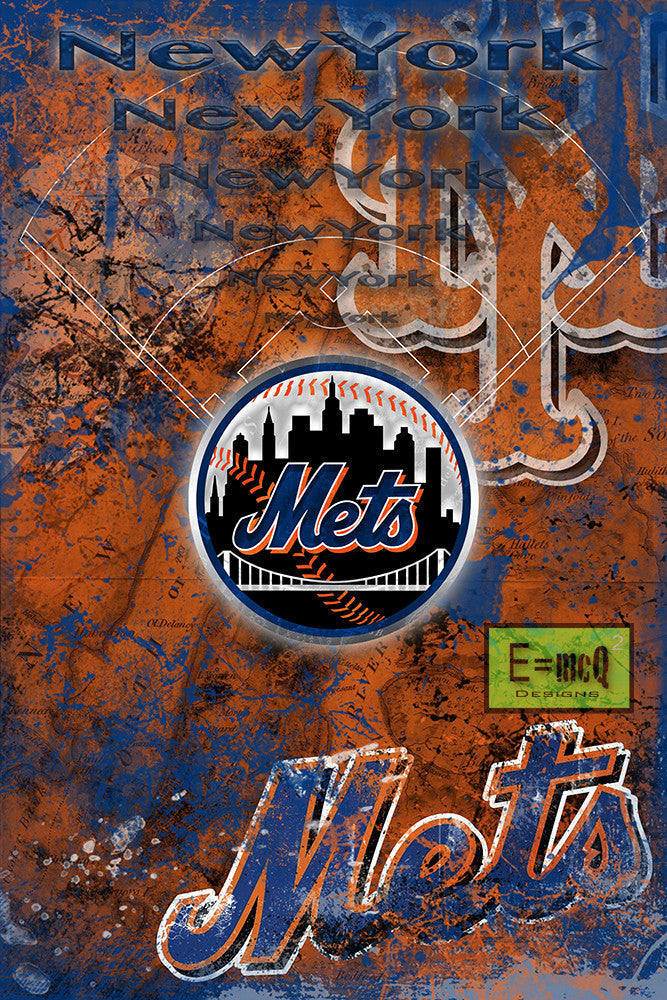 New York Mets Poster, New York Mets Artwork Gift, Mets Layered Man Cav ...