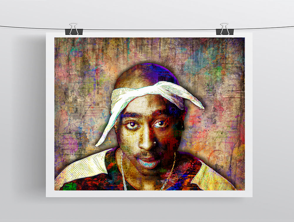 Tupac Poster, Tupac Close Up Portrait Gift, Tupac Memorial Colorful La ...